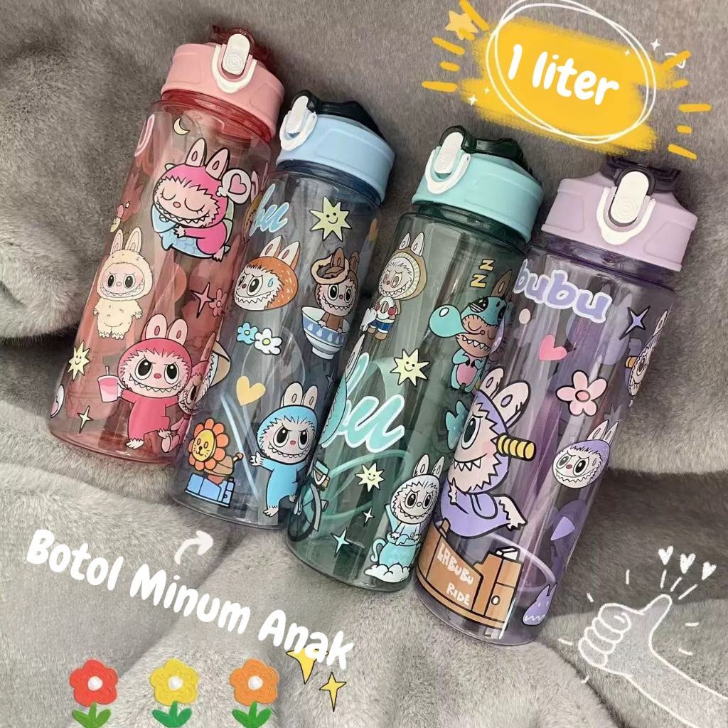 Jual BOTOL MINUM 900 ML BENING MOTIF KARAKTER LUCU / BOTOL AIR MINUM ANAK SEKOLAH SEDOTAN ANTI ...