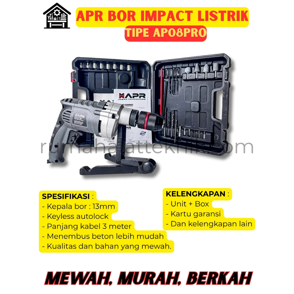 Jual PROMO RAJA BOR IMPACT DRILL 13MM APR AP08 PRO SERIES BETON BESI ...