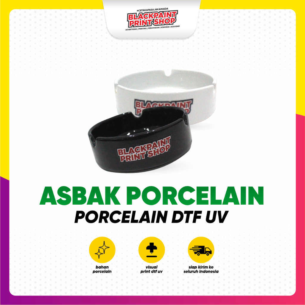 Jual Asbak Sablon / Asbak Custom / Asbak Porcelain + Stiker DTF UV ...