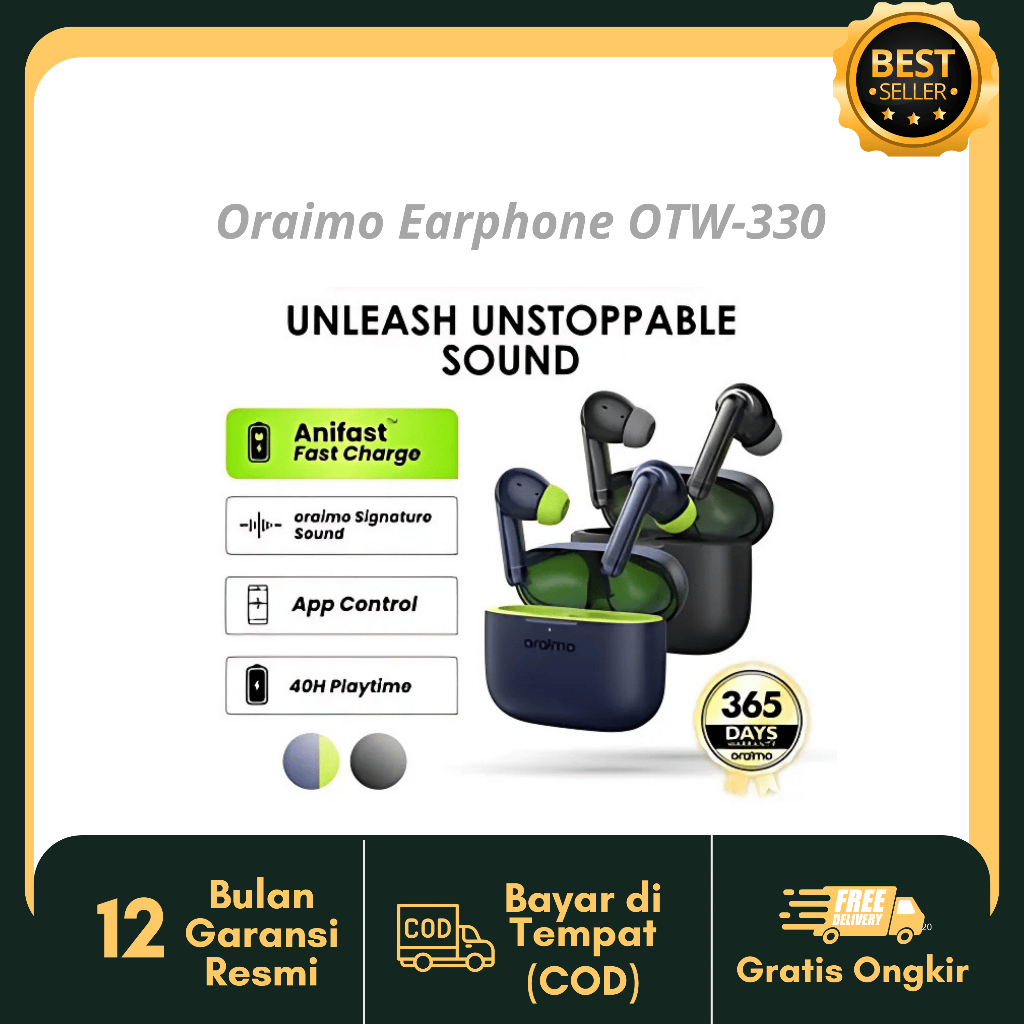 Jual Oraimo Earphone OTW-330 TWS Bluetooth v5.3 Freepods Lite- Original ...