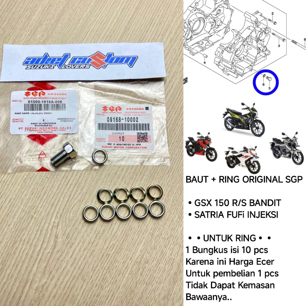 Jual Ring Gasket + Baut Tap Oli Satria FU FI GSX 150 R/S Bandit Smash ...