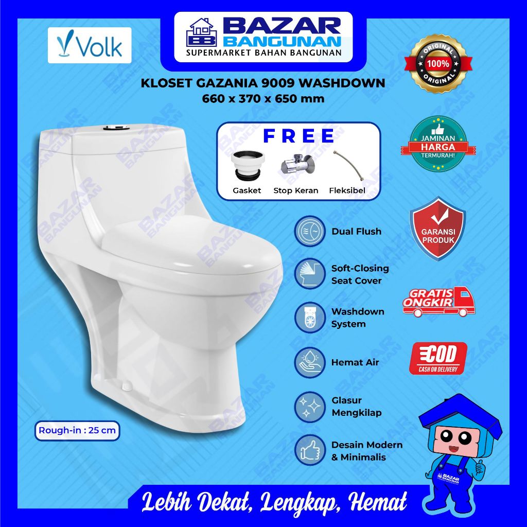 Jual Volk - Closet Kloset Toilet Duduk Gazania 9009 One Piece Monoblok ...