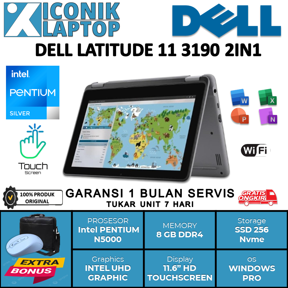 Jual Laptop Sekolah Dell latitude 3190 11 Pentium Silver N5000 8GB ...