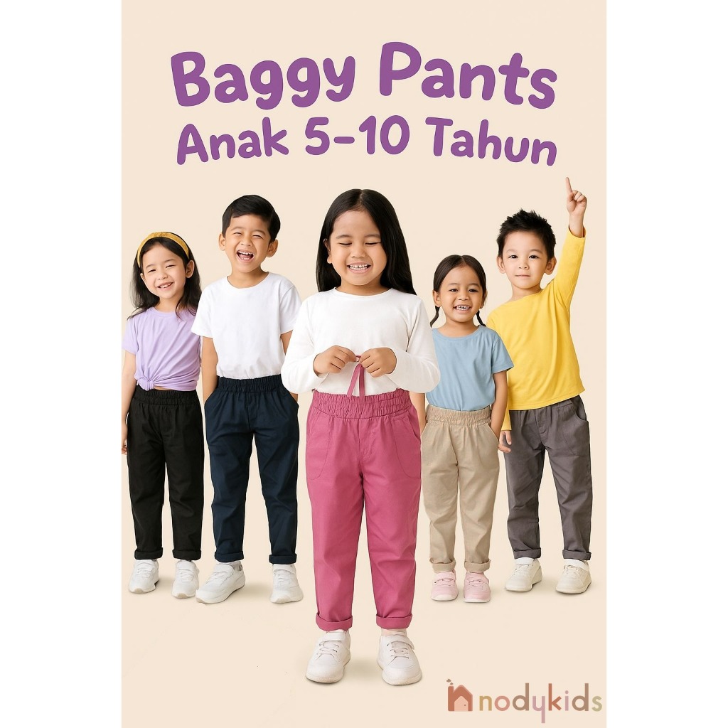 Jual Celana Panjang Anak Perempuan Katun Stretch Usia 5-10 Tahun | Baggy Pants Nodykids | Shopee ...