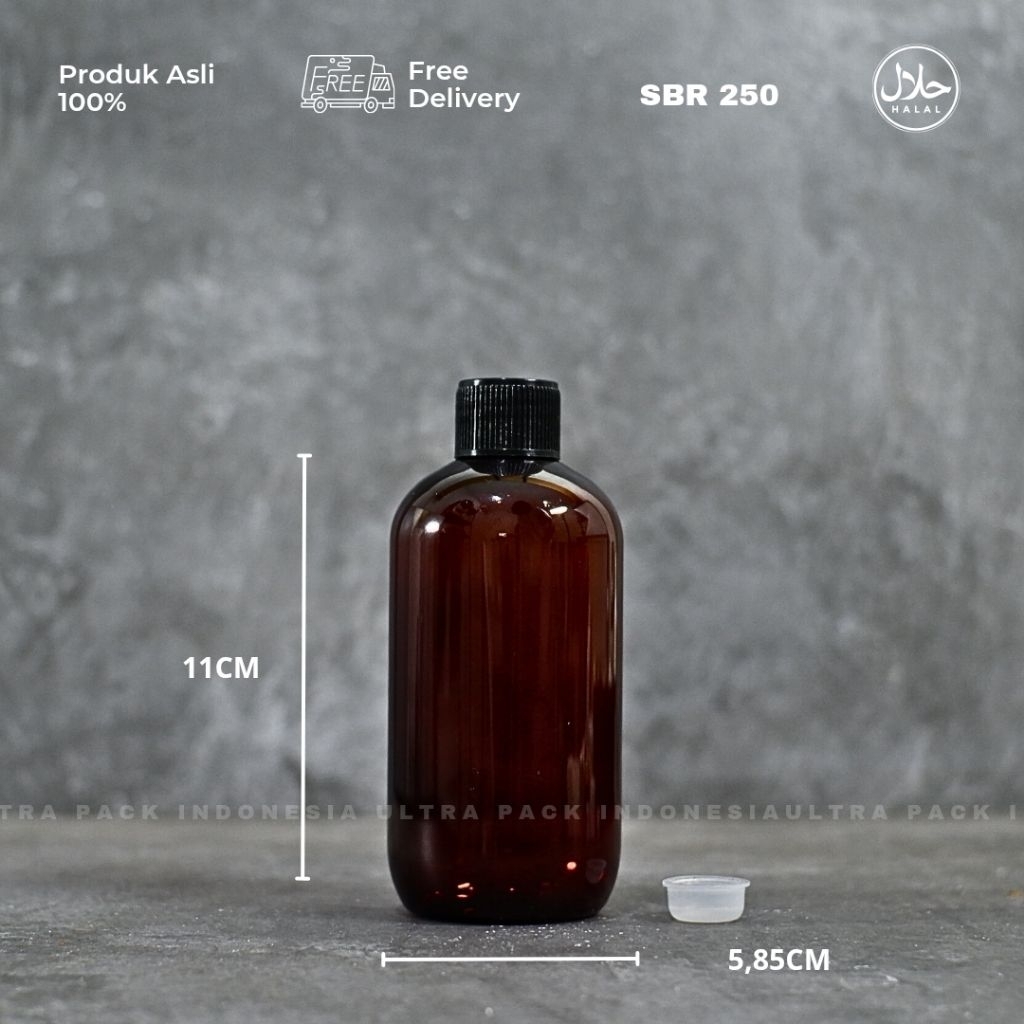 Jual KEMASAN MINUMAN BOTOL FOOD GRADE - BOTOL PET SBR 250ML AMBER + PLUG SUMBAT + TUTUP ULIR ...