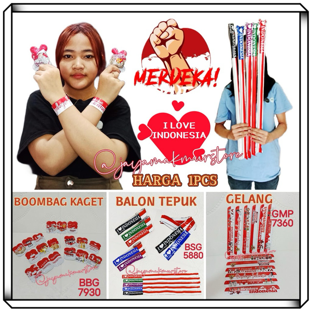 Jual (1PCS) GELANG MERAH PUTIH / BALON TEPUK BOOMBAG HUT RI / MAINAN ...