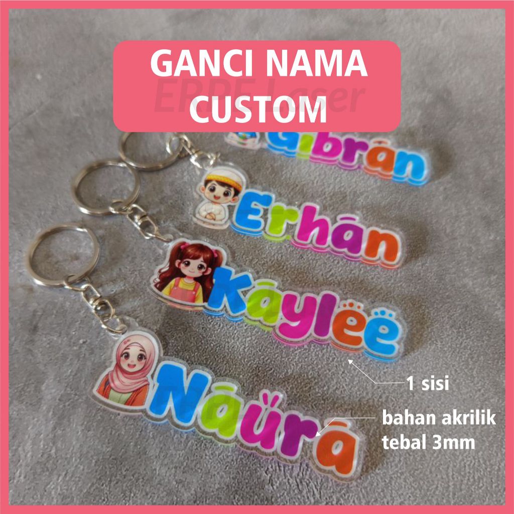 Jual (3mm-1sisi) LEBIH TEBAL - Gantungan Kunci Custom Karakter Nama ...