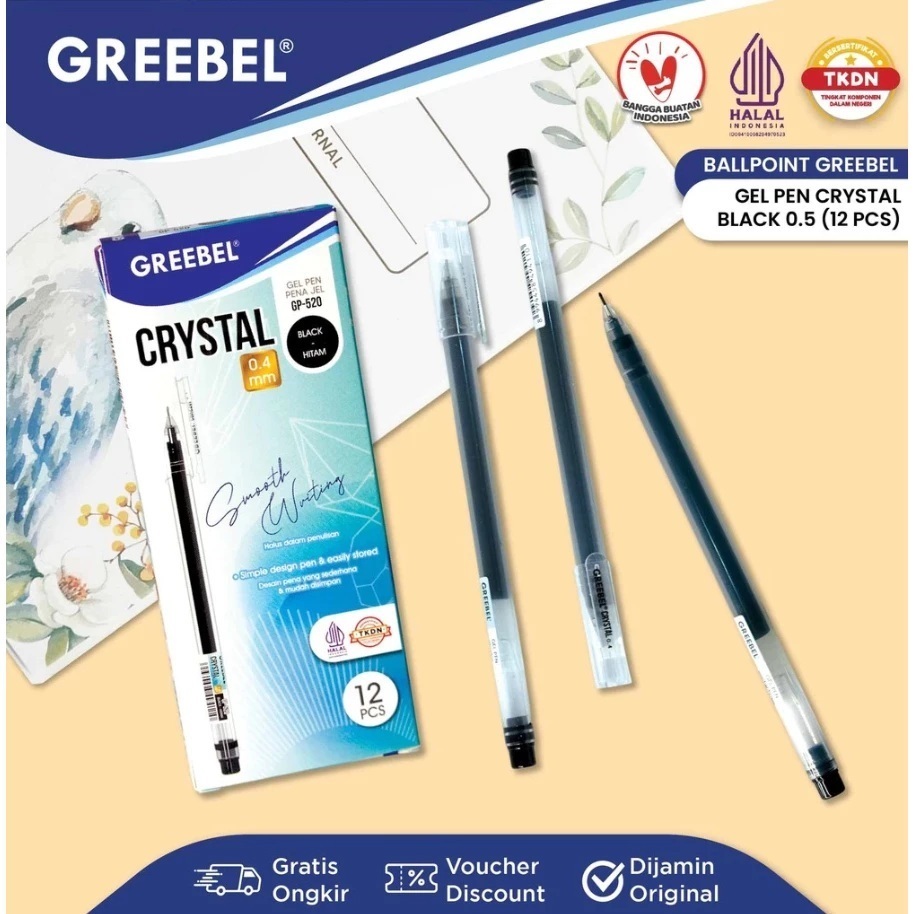 Jual GREEBEL Gel Pen Pena Jel GP-520 0.4 mm Black (12 Pcs) | Shopee ...