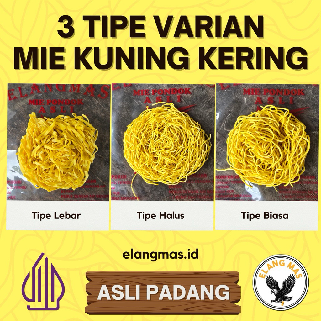 Jual Mie Kuning Kering 3 Varian Asli Padang Merek Elang Mas | Shopee ...