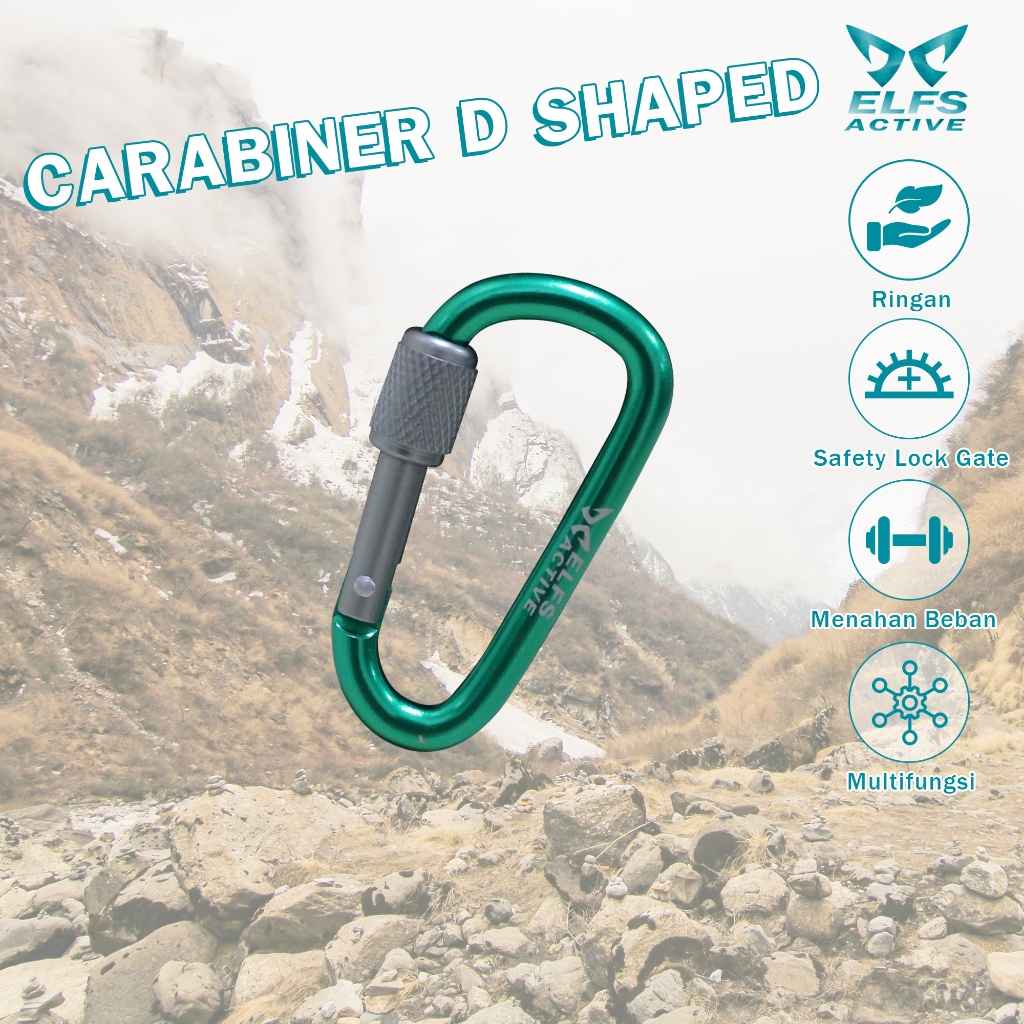 Jual Elfs Active Carabiner D Shape Safety Lock Key Chain Carrier ...