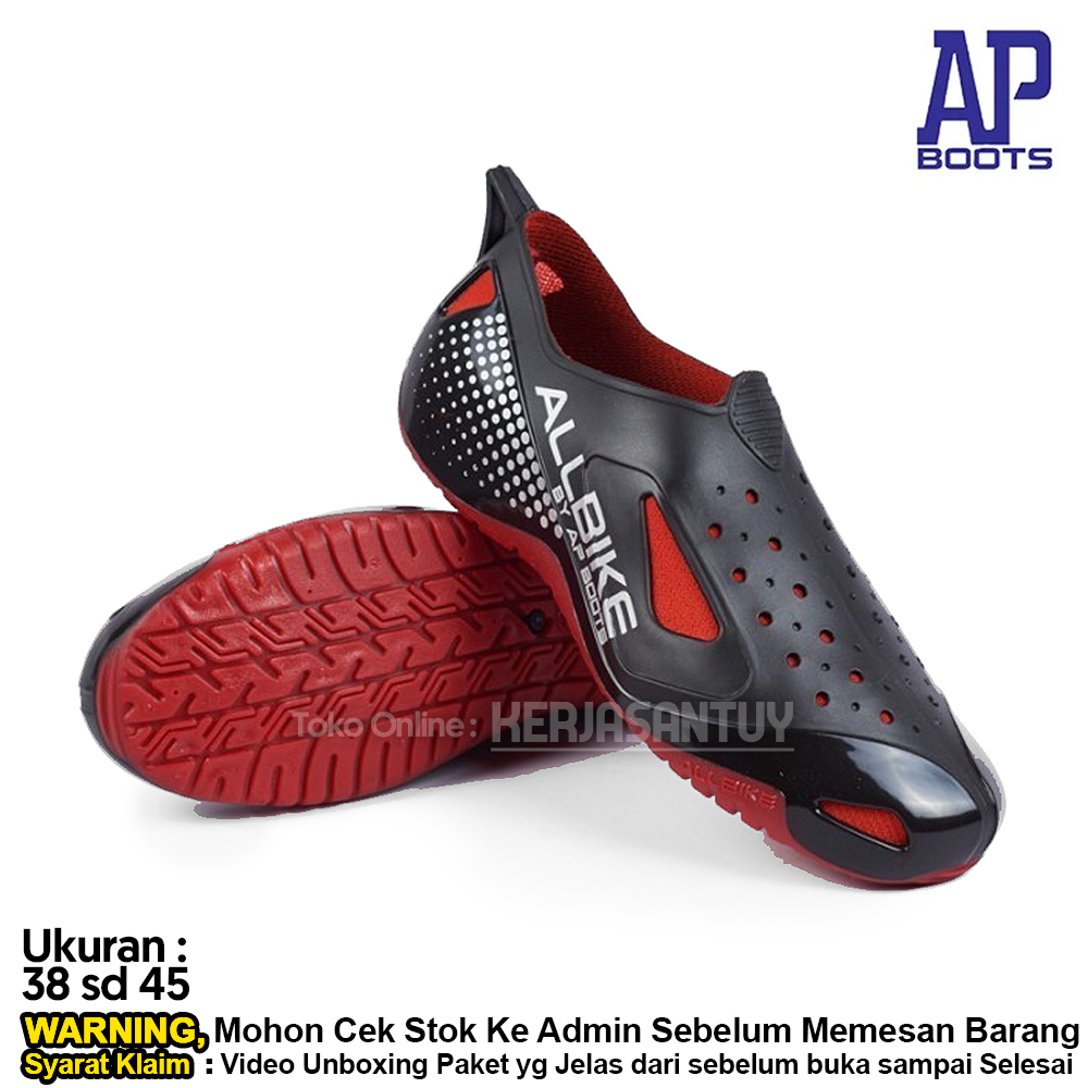 Jual Sepatu Boot Karet Pendek AP ALLBIKE Hitam Merah / Sepatu Sepeda ...