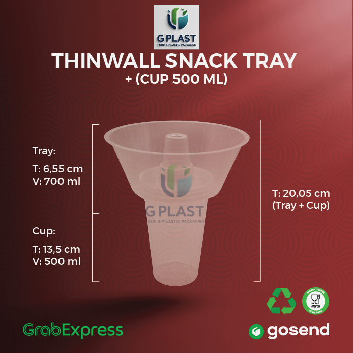 Jual [20pcs] SET 2IN1 SNACK TRAY DENGAN CUP INJECTION 500ML TEMPAT ...