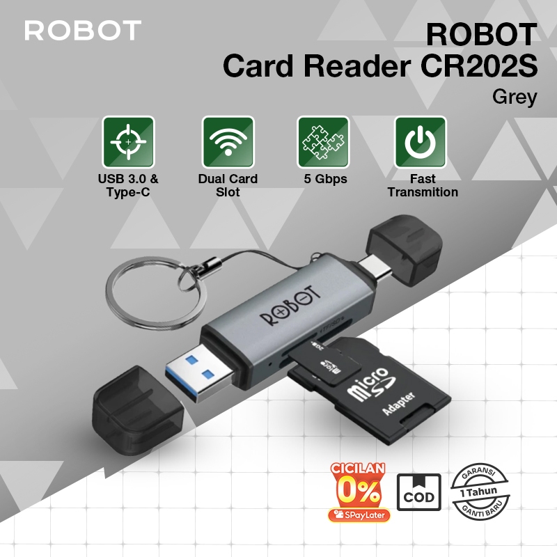Jual ROBOT Card Reader CR202S 2 in 1 USB 3.0 Type-C OTG Memory Card ...