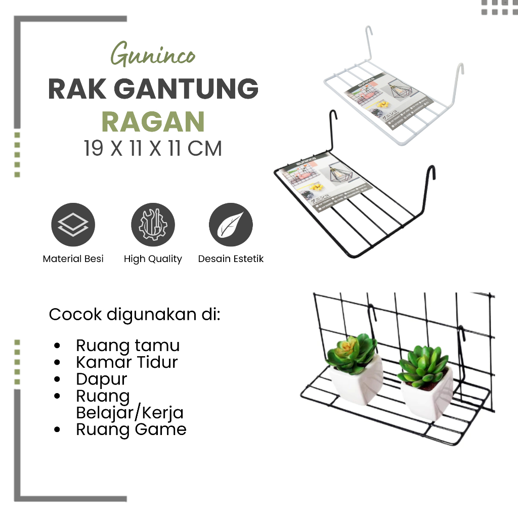 Jual Guninco Ragan Rak Gantung Besi Hitam & Putih Wall Grid Display ...
