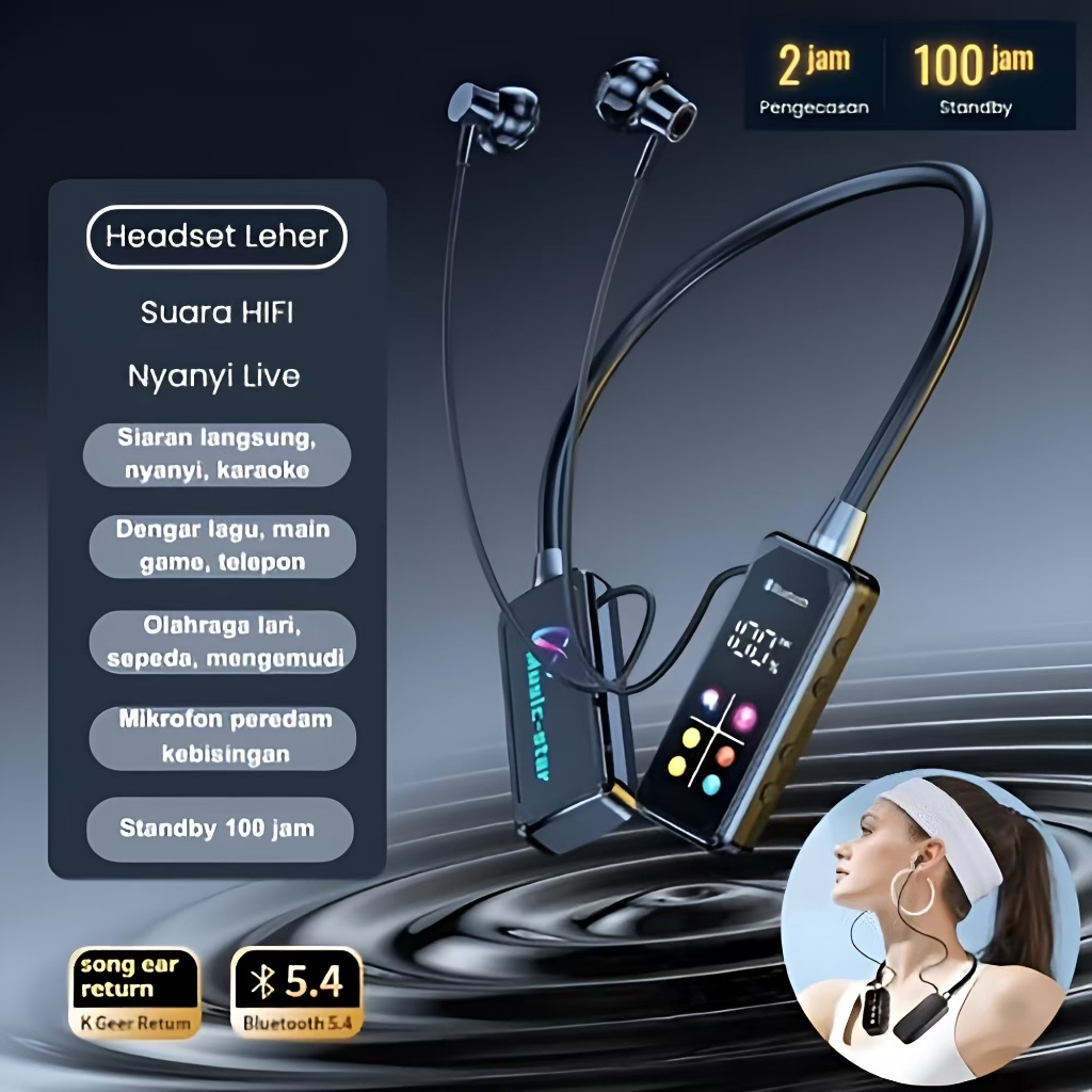 Jual HD Screen Bluetooth Neckband Headphones Headphone Leher Bluetooth ...
