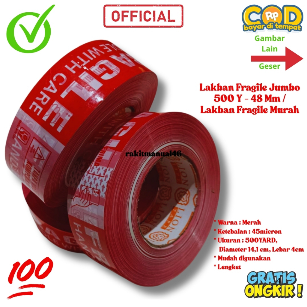 Jual Lakban Jumbo Fragile Unboxing 2 Inch 45mm X 500 Yard Real Premium Quality | Shopee Indonesia