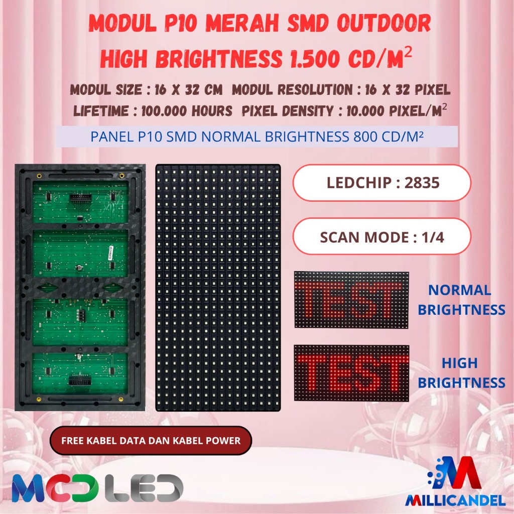 Jual PANEL MODUL MODULE P10 SMD MERAH KUNING PUTIH HIGH BRIGHTNESS SANGAT TERANG SINGLE COLOR ...