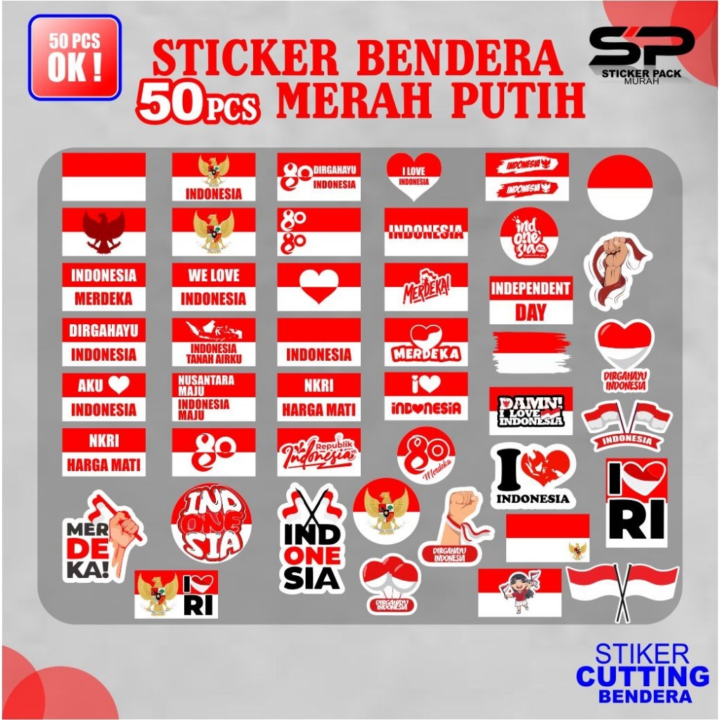 Jual Stiker Bendera Merah Putih Indonesia RI isi 50pcs sudah terpotong ...