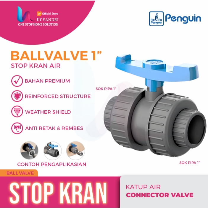 Jual Kran Air PVC Penguin 1 Inch SxS | Double Union Ball Valve ...