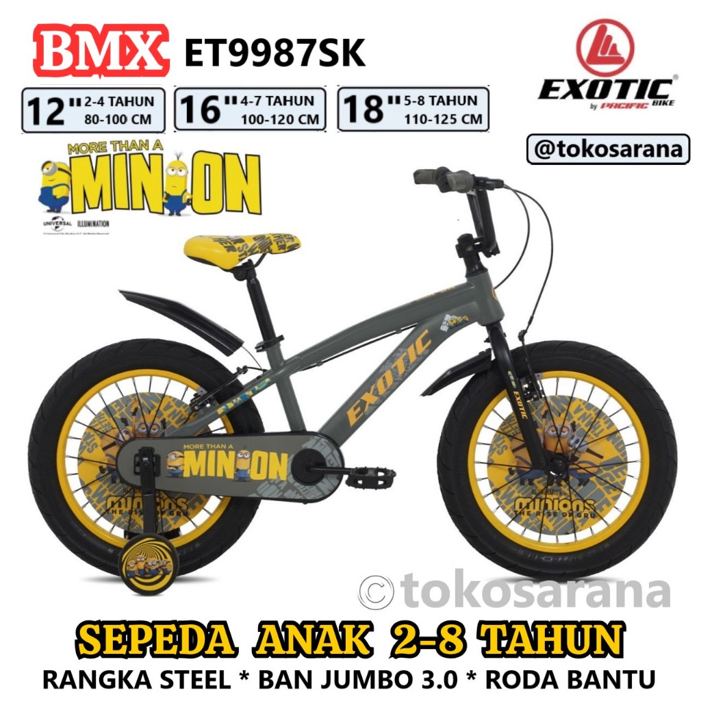 Jual Sepeda Anak Exotic ET9987SK Minions BMX 16 18 Inci Ban Gendut 3.0 ...
