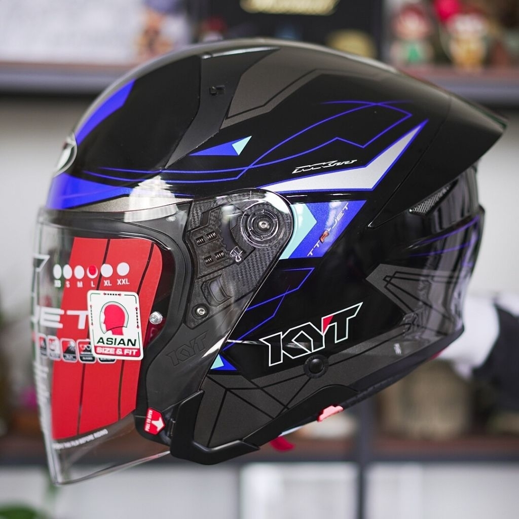 Jual KYT TTR JET LED BLACK BLUE GLOSSY ORIGINAL | FREE SPOILER | HELM ...