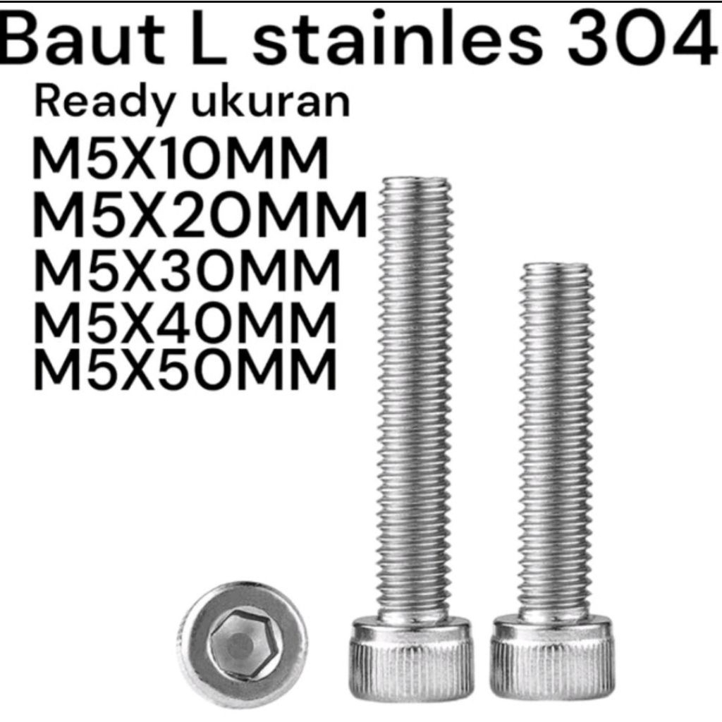 Jual BAUT L M5 STAINLESS SUS 304 ANTI KARAT (NOTE HARGA PER ITEM ISI ...