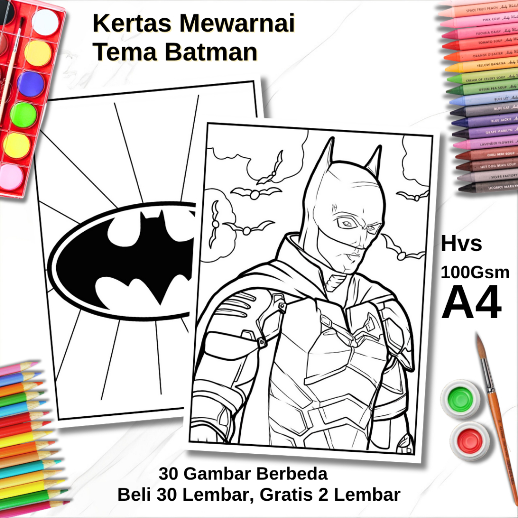 Jual 30 Lembar Kertas Mewarnai Anak / Coloring / Sketsa Tema Batman ...