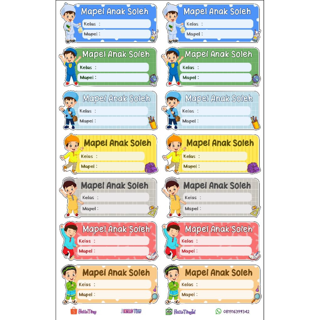 Jual sticker label buku pelajaran tema ISLAMI (Anak soleh, anak soleha ...