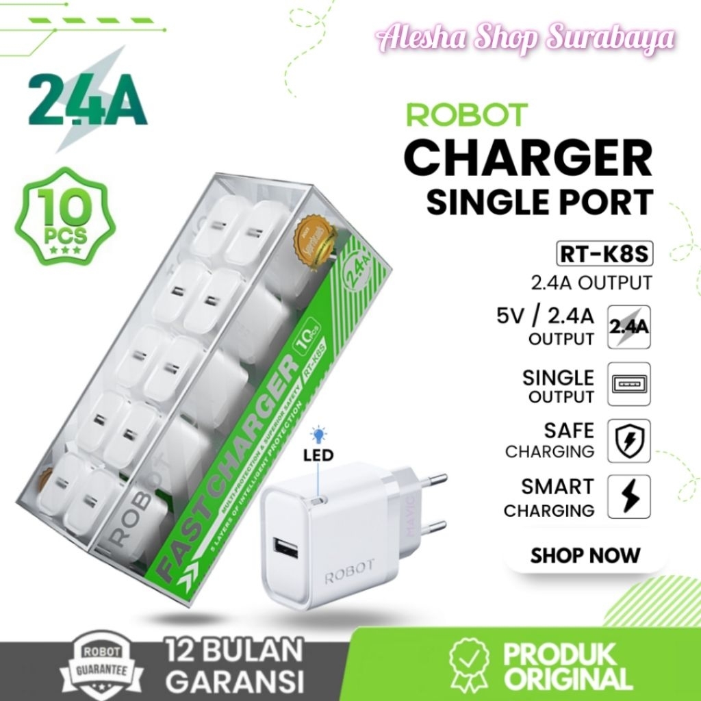 Jual (GARANSI) ROBOT RT-K8S (10 PCS) Adapter Fast Charger 12W 2.4A ...