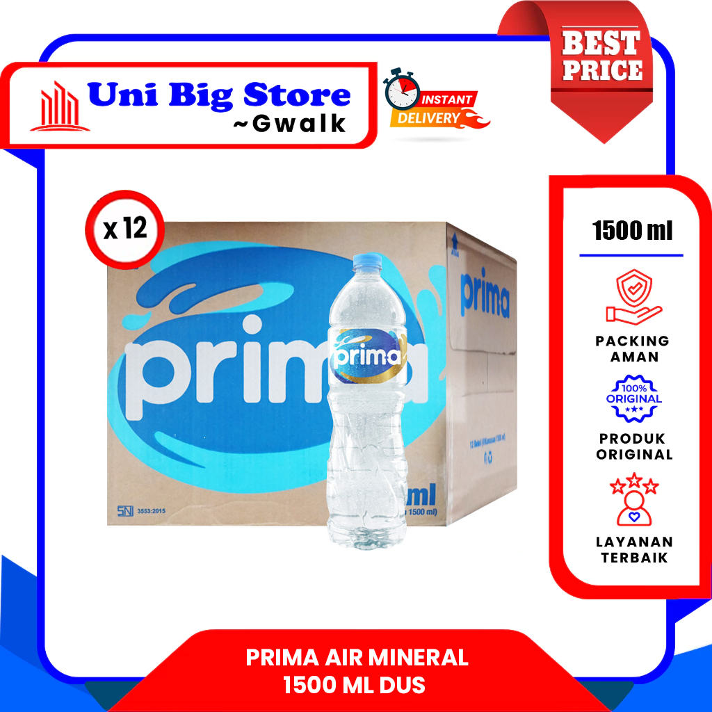Jual PRIMA AIR MINERAL BOTOL DUS - (1500 ml x 12 pcs) | Shopee Indonesia