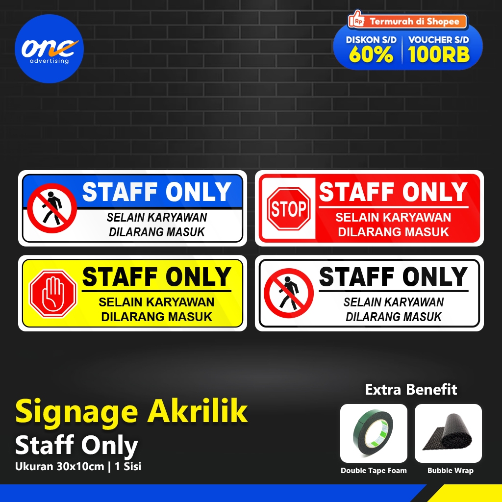 Jual Akrilik Staff Only Signage Akrilik Selain Karyawan Dilarang Masuk ...