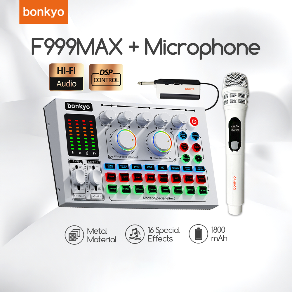 Jual Bonkyo Sound card F999MAX + set mikrofon nirkabel peralatan ...