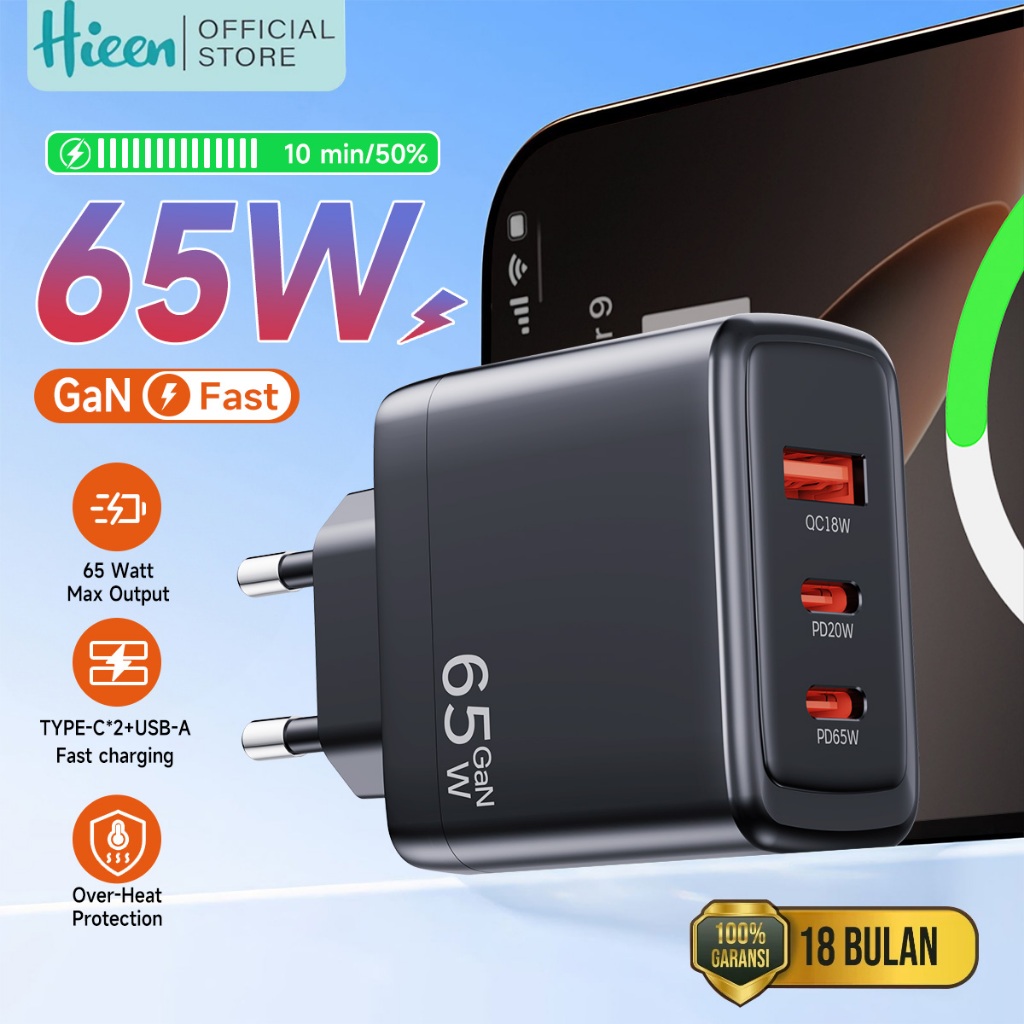 Jual Hieen Adapter Charger 65watt Iphone Android Pengisian Daya Cepat ...