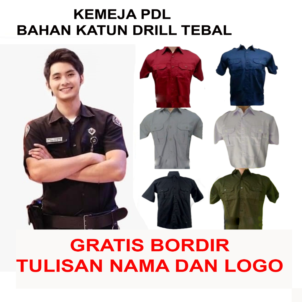 Jual CUSTOM LOGO NAMA Kemeja Kerja Seragam Karyawan PDH PDL Lengan PENDEK | Shopee Indonesia