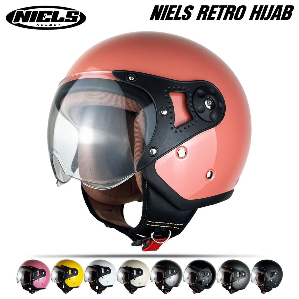 Jual Helm NIELS Hijab Helm Bogo Retro Solid SNI Original | Shopee Indonesia