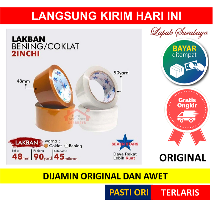 Jual Lakban Bening Coklat Cokelat Isolasi Plester Ukuran 48mm 48 mm x 90yard 90y 90 yard Y Murah ...