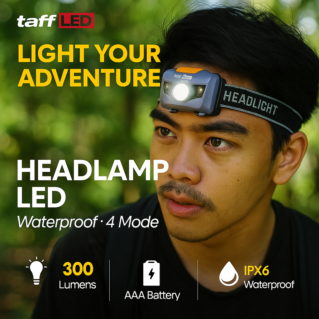 Jual [COD] Headlamp LED TaffLED W30 – 300 Lumens, Rechargeable, IPX6 ...