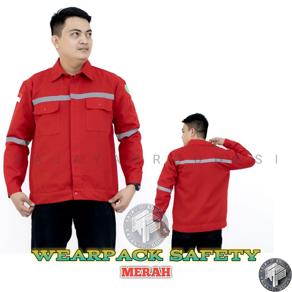 Jual Baju kerja proyek wearpack safety warna merah kemeja safety lengan ...