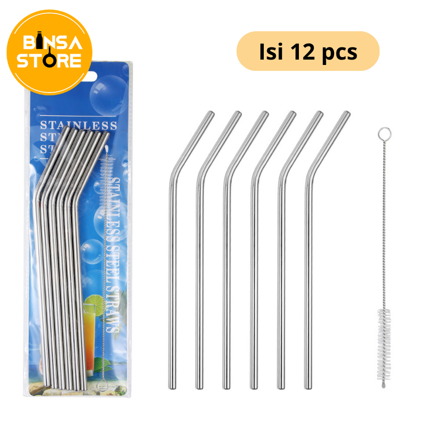 Jual Sedotan Stainless Murah Sedotan Besi isi 12 pcs Reusable Set ...