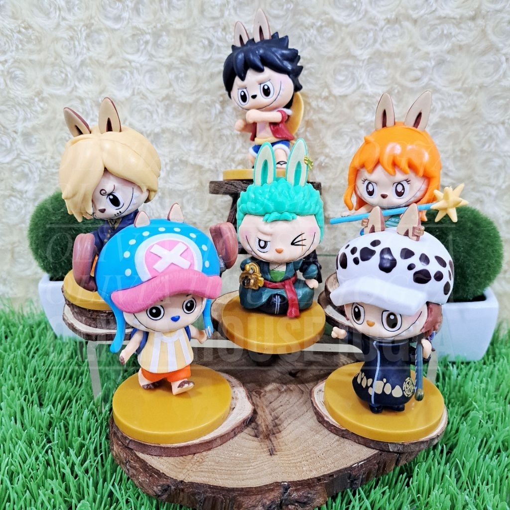 Jual Action Figure One Piece x Labubu set 6 pcs Cake Topper One Piece ...