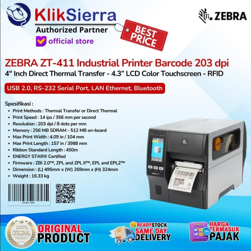 Jual Printer Label ZEBRA ZT-411 ZT411 ZT41142 203dpi ZT41143 300dpi ...