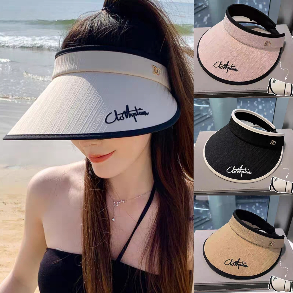 Jual Metontown - Topi Visor Wanita Anti Sinar Matahari Topi Pantai ClovhPlain Summer Hat Women ...