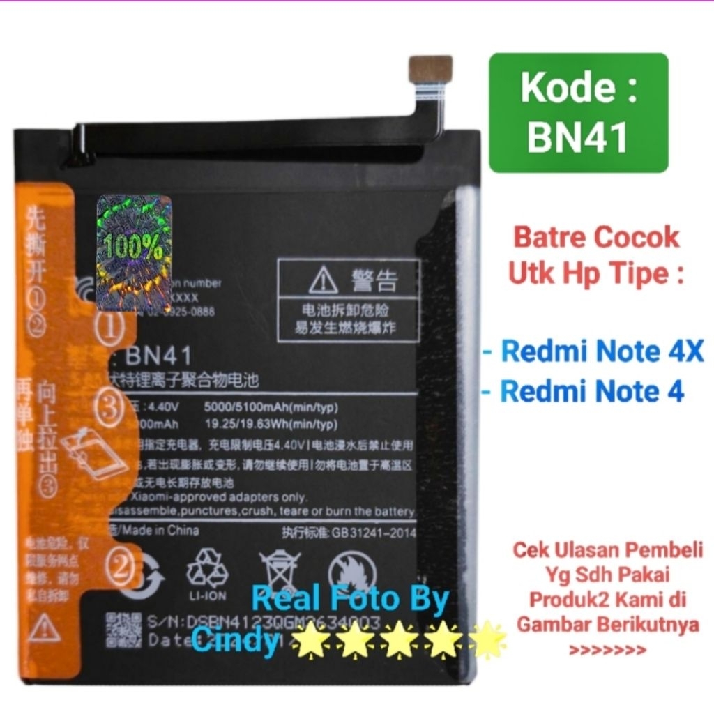 Jual Baterai Original Xiaomi Redmi Note 4 Mediatek BN41 Bat Batrei ...