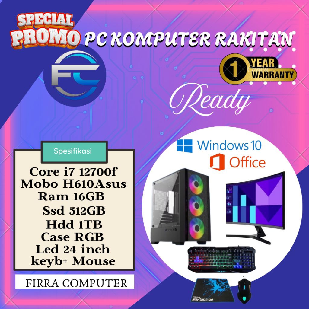 Jual PC KOMPUTER RAKITAN GAMING FULLSET SPESIFIKASI CORE I7 12700F RAM ...