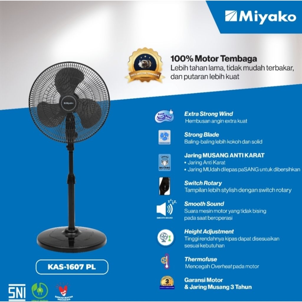 Jual Kipas Angin Berdiri MIYAKO KAS 1607 PL / kipas miyako kaki bulat ...