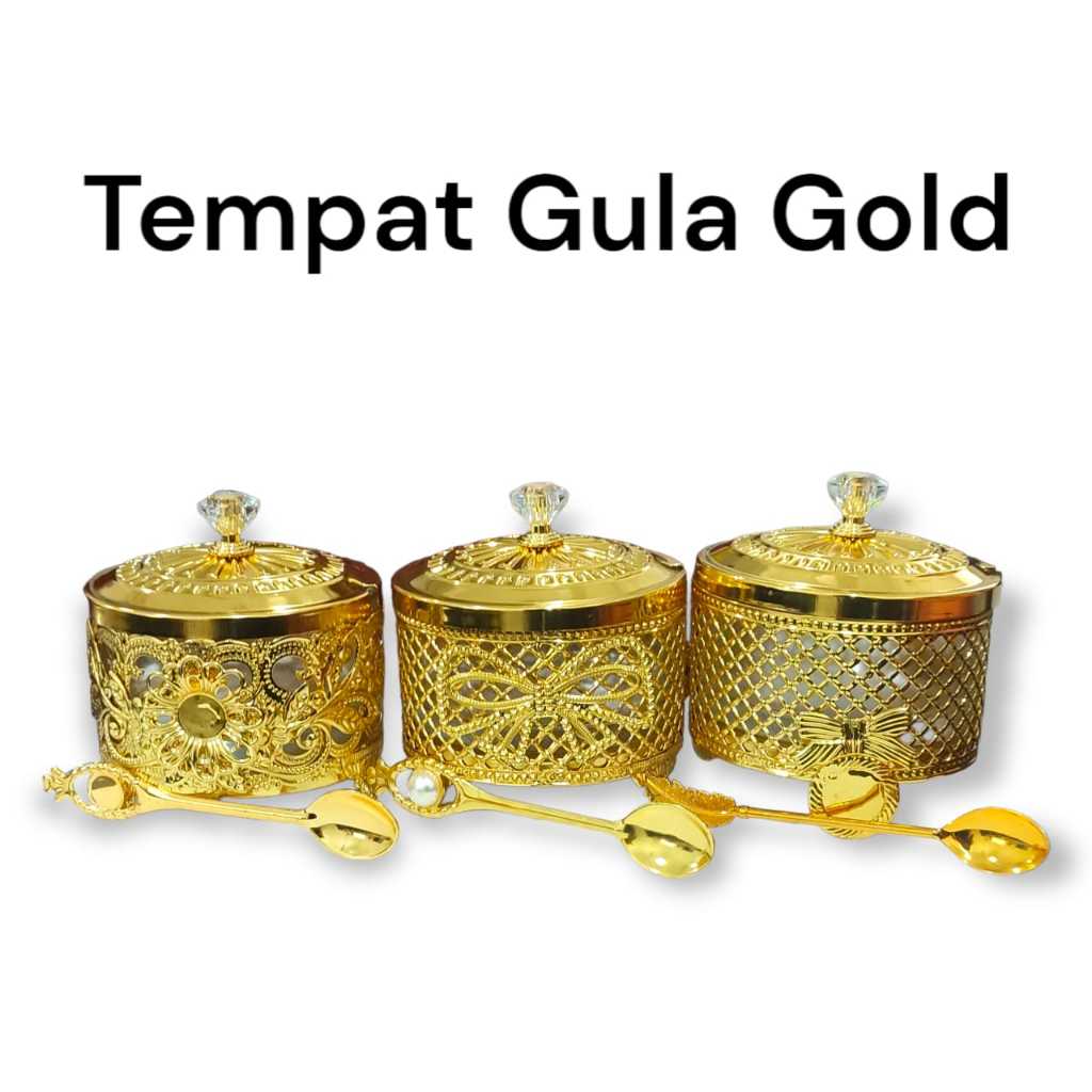 Jual Tempat Gula Gold Elegan – Toples Gula Klasik Mewah dengan Sendok ...