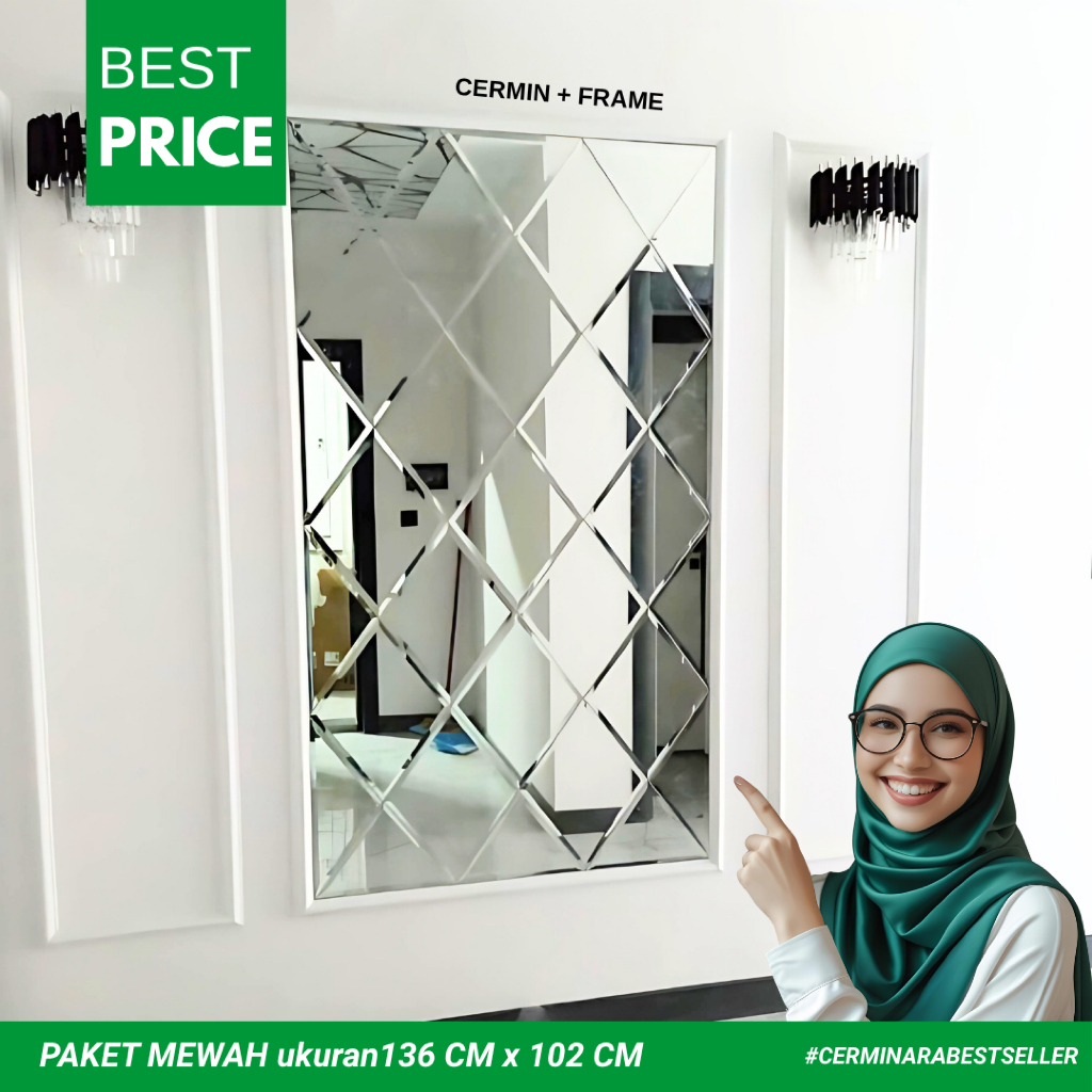 Jual Paket Kaca Cermin Dan Frame PVC Moulding Ukuran 136cm X 102cm ...