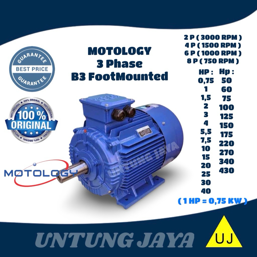 Jual DINAMO ELEKTRO MOTOR MOTOLOGY 3 PHASE 7,5 HP 5,5 KW 6 POLE 1000 RPM // ELECTRO MOTOR ...