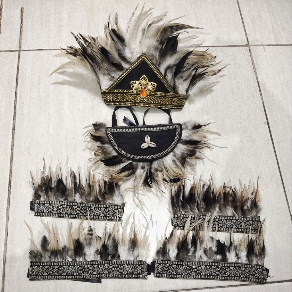 Jual satu set kostum adat Papua pedalaman mahkota'bulu kerang untuk ...