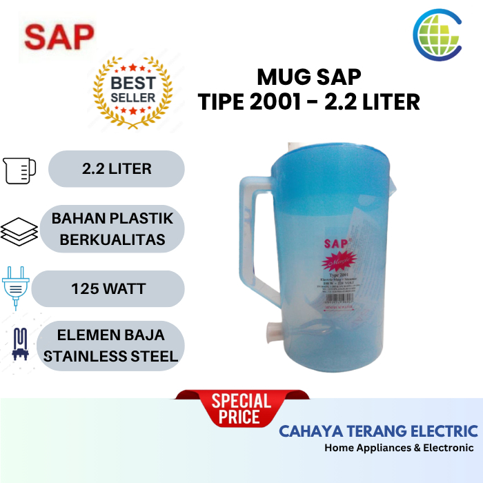 Jual SAP 2001 Teko Listrik Plastik Mug Pemanas Air 2.2 Liter Kettle ...